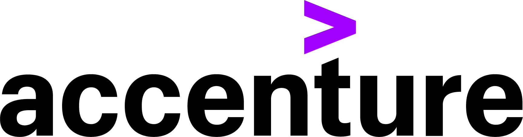 The Accenture logo with a purple greater-than symbol above the letter 't', representing the global professional services company. Black text on a transparent background.