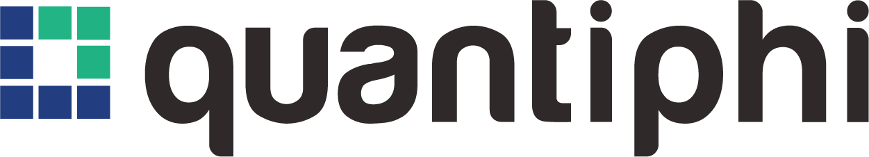 Quantiphi logo featuring a blue and green grid icon and the text 'quantiphi'. Suitable for use in analytics, machine learning, and cloud modernization contexts.