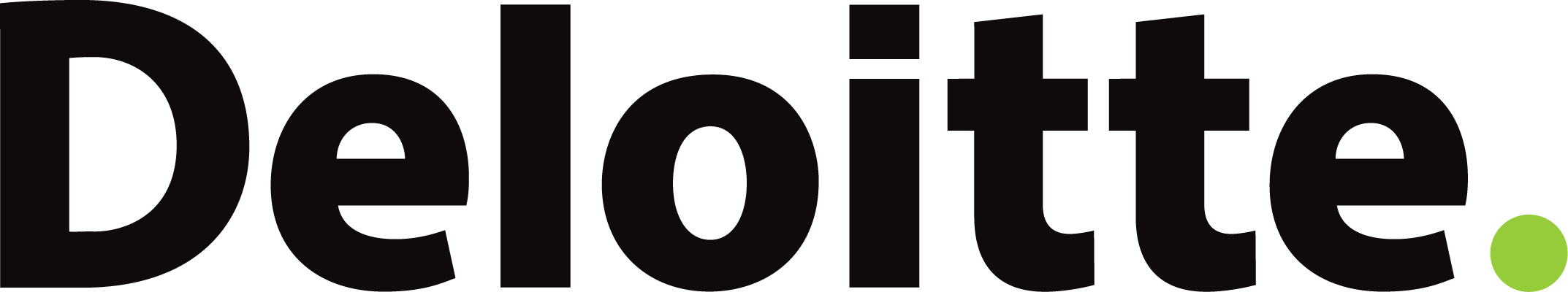 Deloitte logo in black text with a green dot at the end on a transparent background
