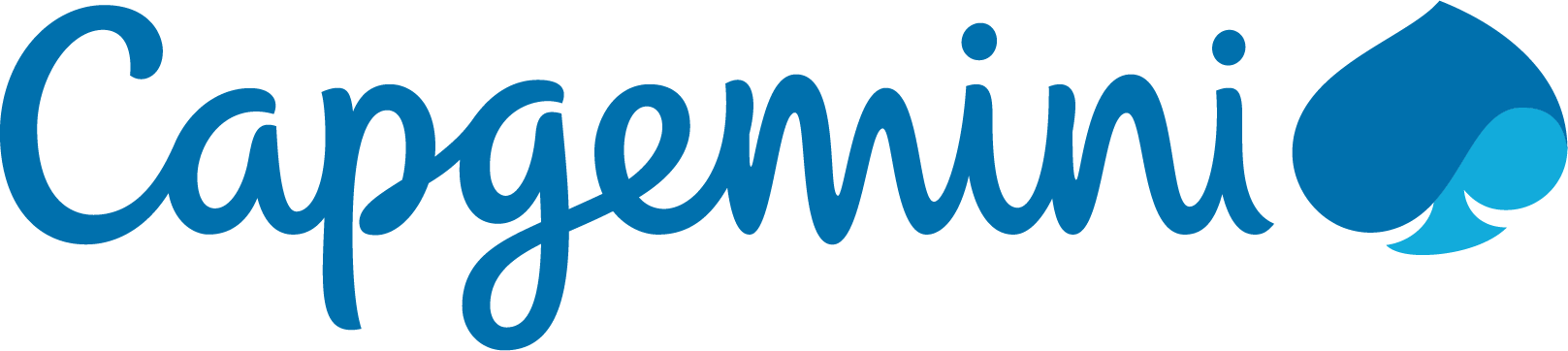 Capgemini company logo featuring blue script text and a spade-shaped design element, representing the global consulting and technology firm.